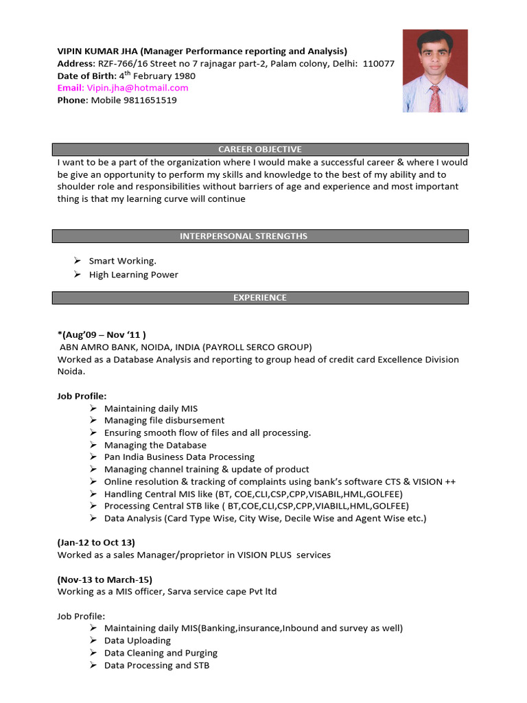 Biodata - Vipin kumar jha | PDF | Computing