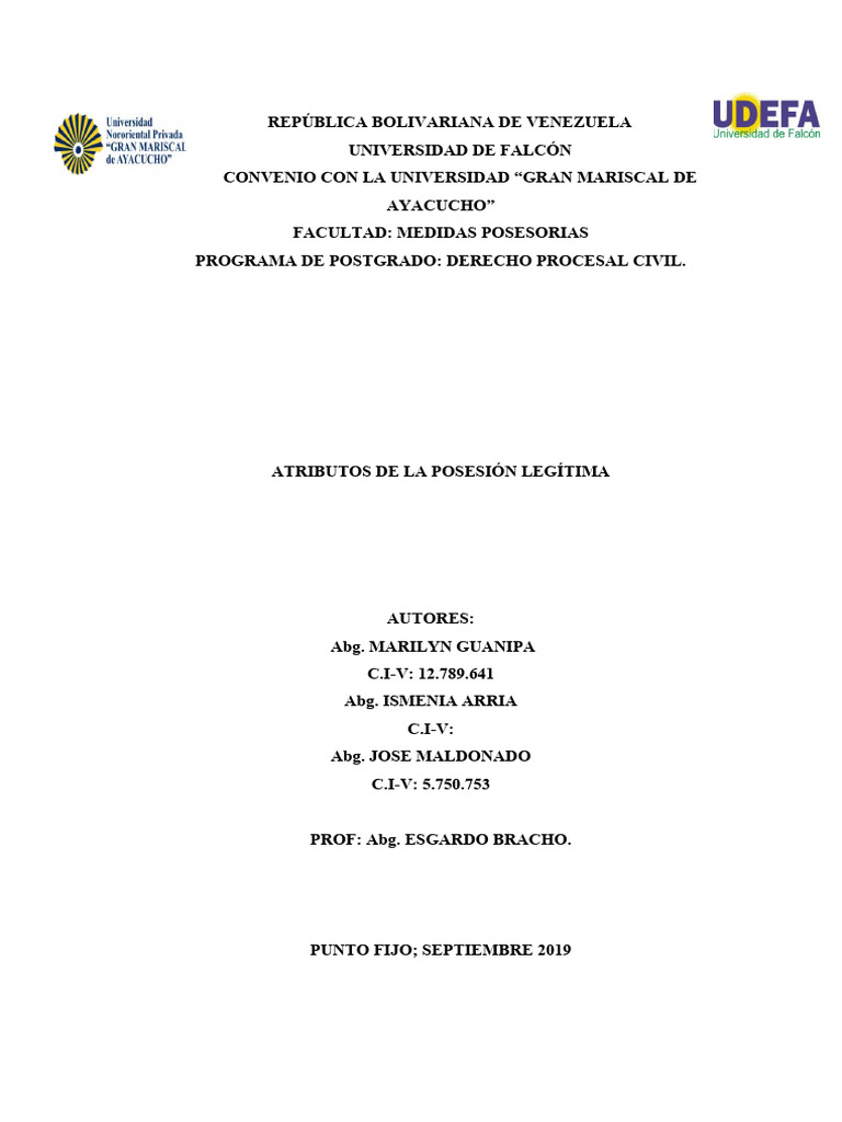 Atributos de la Posesión Legítima en Derecho | PDF | Posesión (Ley)