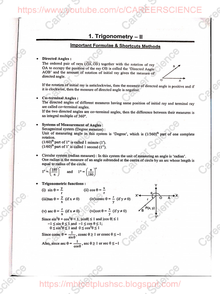 Trigonometry II: Formulas and Concepts | PDF | Angle | Trigonometry