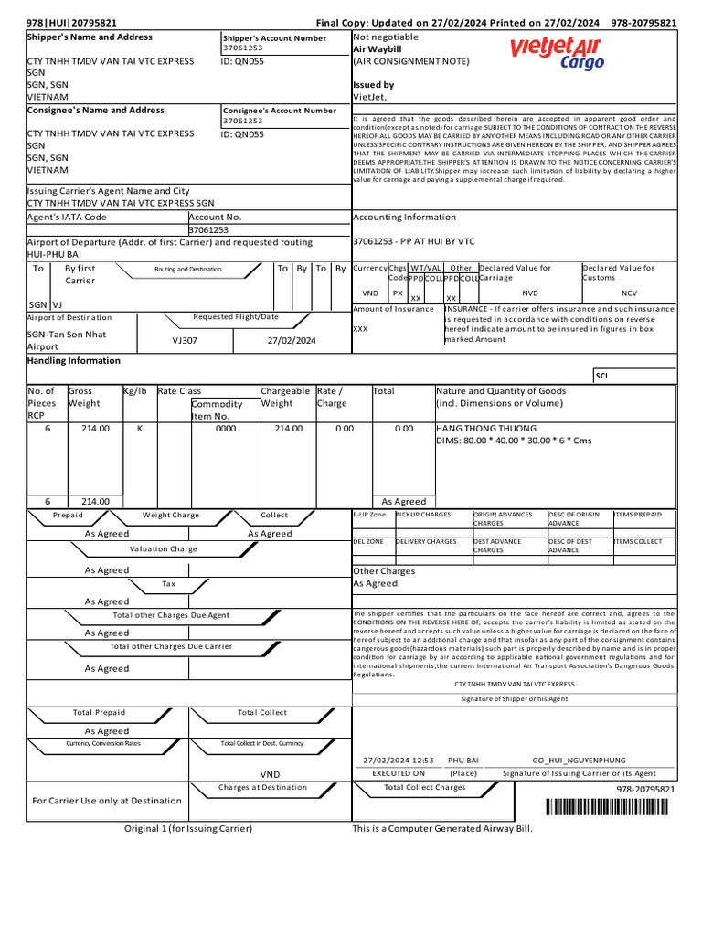 Shipper's Name and Address Air Waybill | PDF