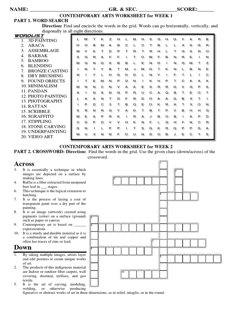 CONTEMPORARY ARTS 2nd Quarter WORKSHEETS For WEEK 1 To 7 FINALE | PDF ...