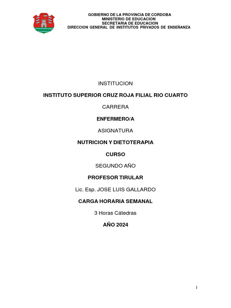 Programa Nutricion Y Dietoterapia 2024 | PDF | Dieta | Alimentos