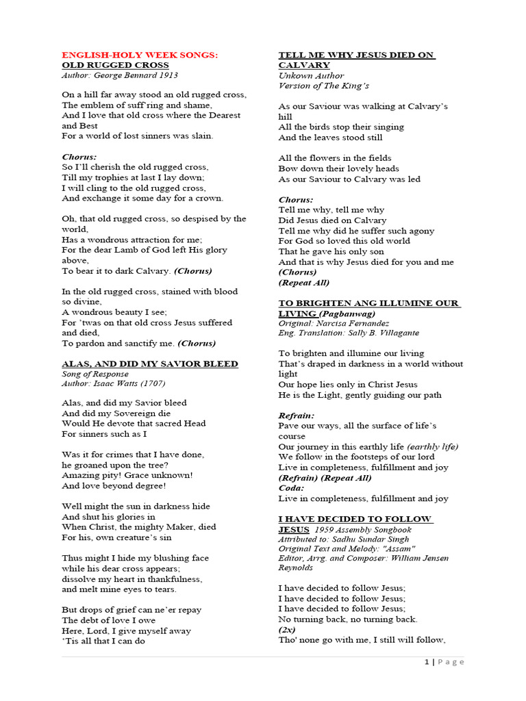 HOLY WEEK SONGS | PDF | Christian Worship And Liturgy