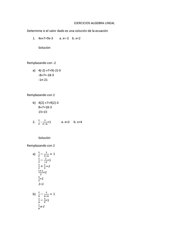 Ejercicios Algebra Lineal | PDF