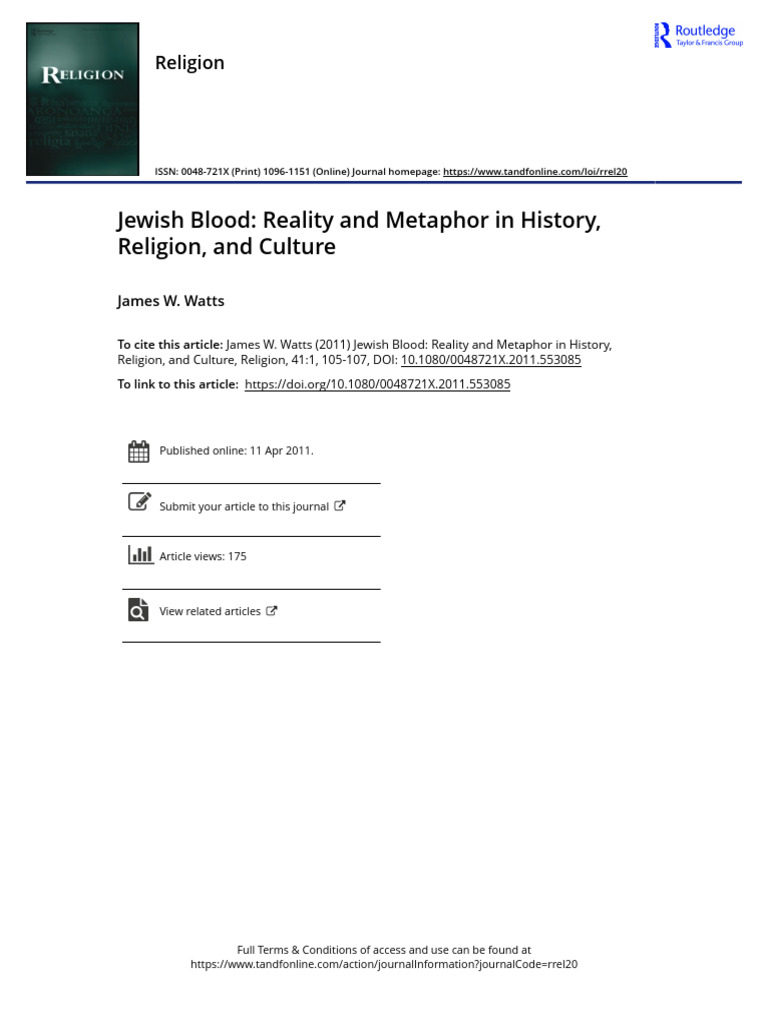 Jewish Blood Reality and Metaphor in History Religion and Culture | PDF ...