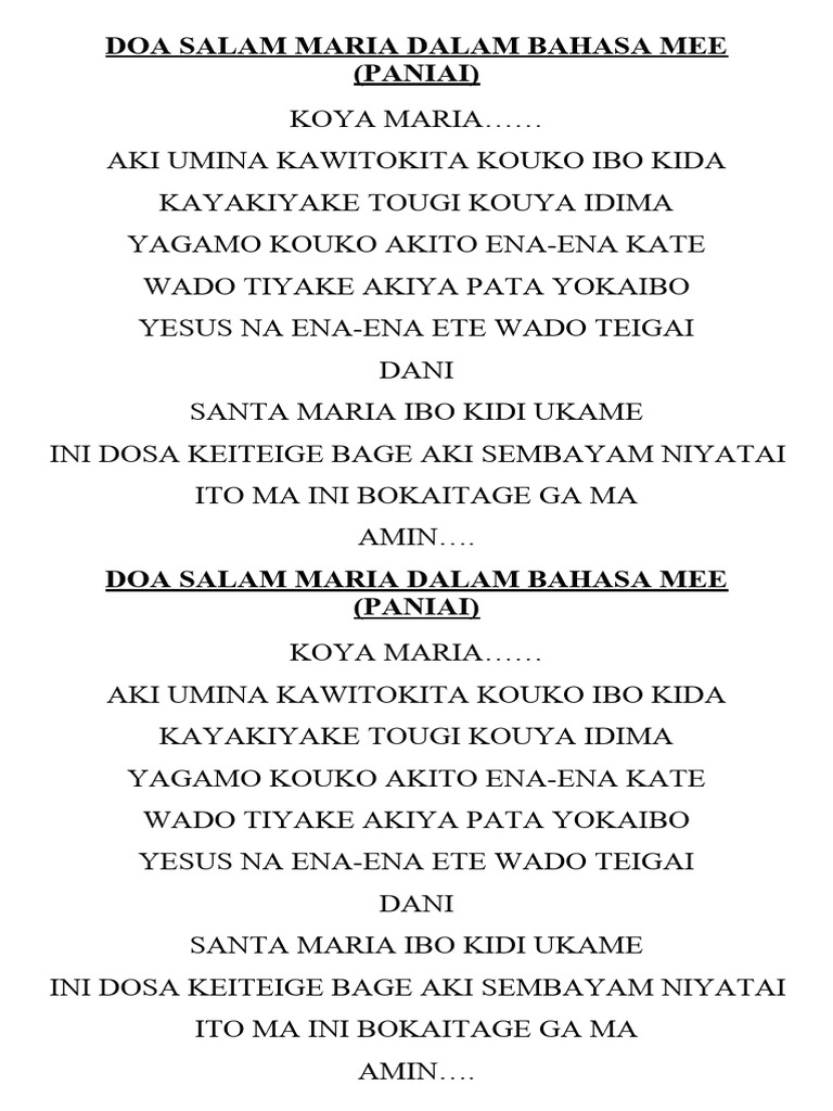 Doa Salam Maria dalam Bahasa Mee | PDF
