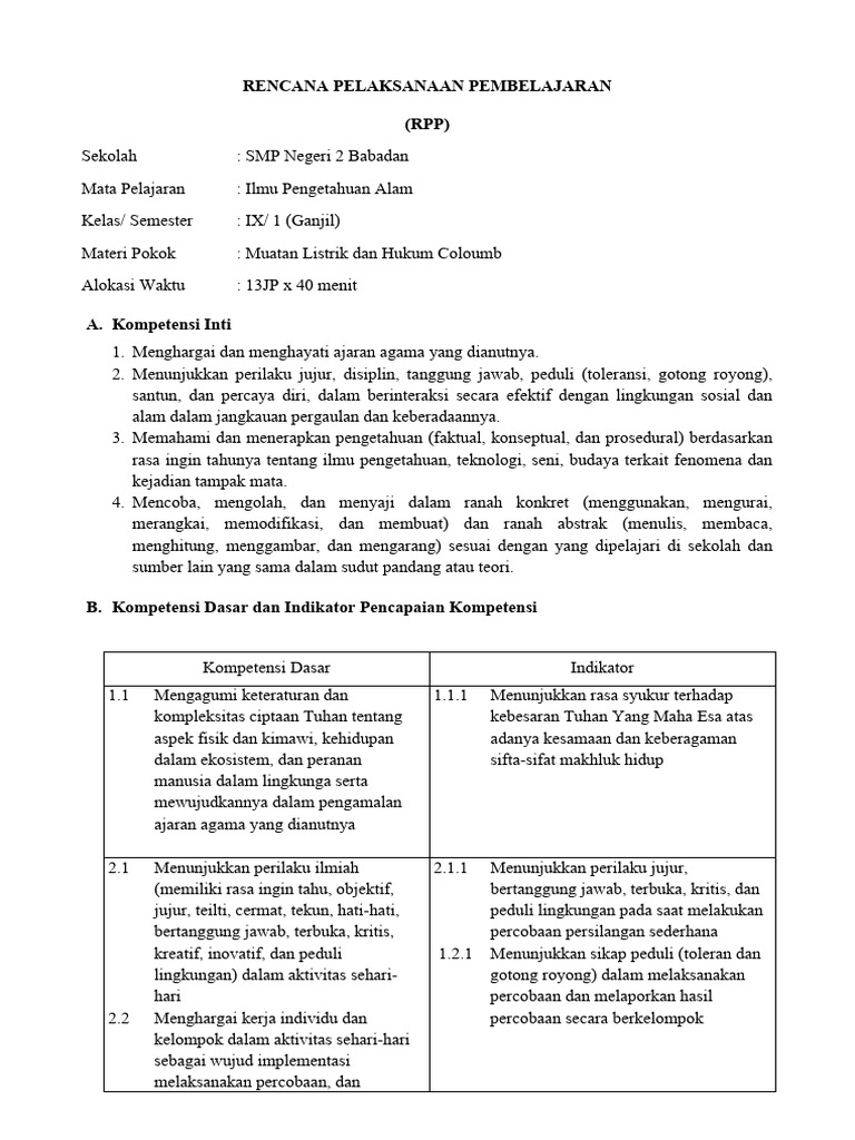 Kelas 9 KD 3.4 Widya Retno Putri 3 RPP | PDF