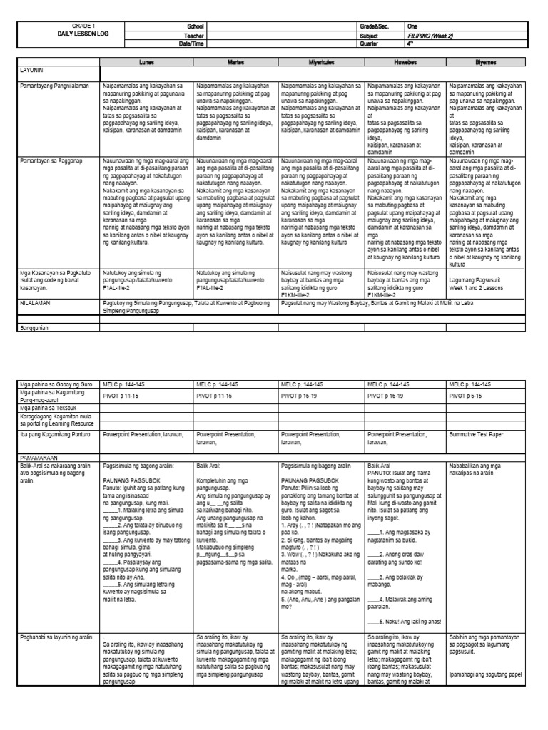 Q4 DLL Filipino1 Week-2 | PDF