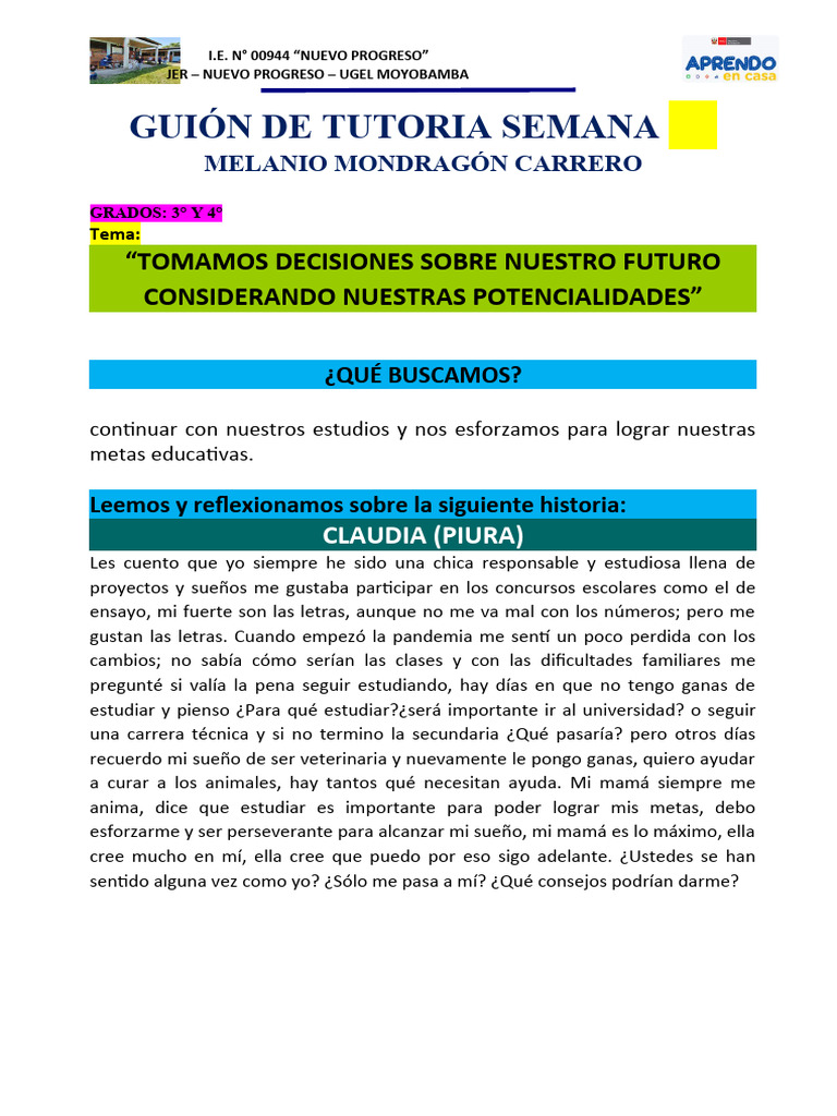Guión Tut. 3° y 4° Mondragon 22 | PDF | Pensión