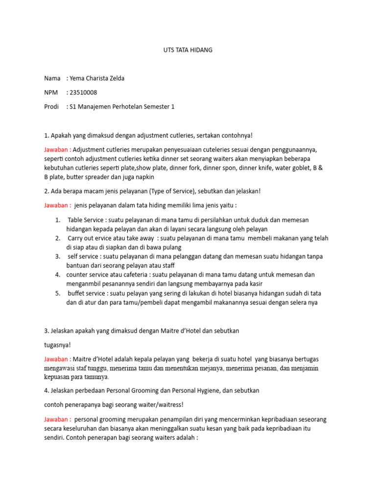 Tata Hidang | PDF