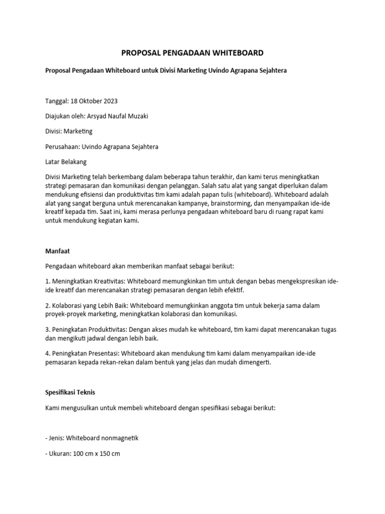 Proposal Pengadaan Whiteboard | PDF