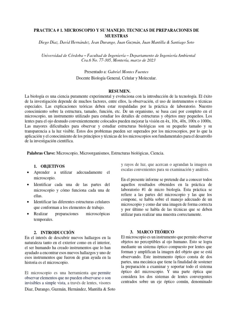 Practica #1 Micro | PDF | Lente de la cámara | Microscopio