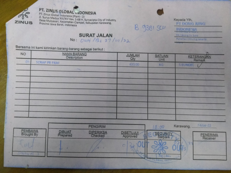 Surat Jalan Scrap | PDF