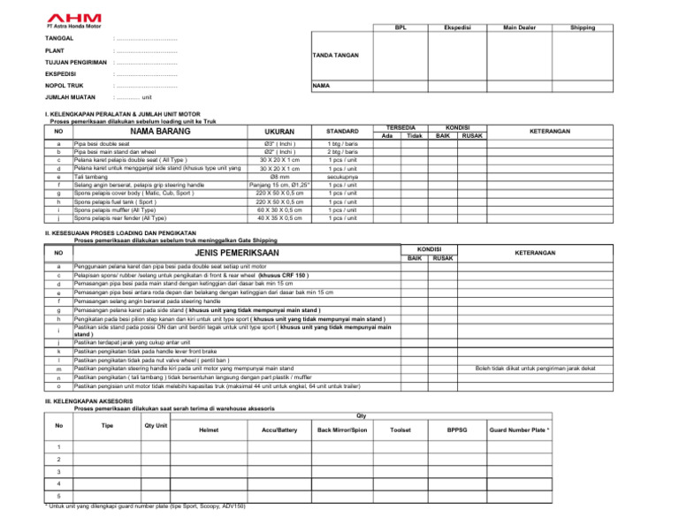 Checklist Handling Tools (Transporter) | PDF
