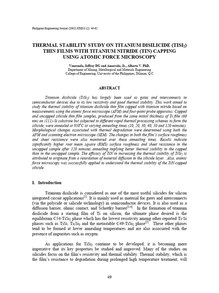 Thermal Stability Study On Titanium Disilicide (Tisi) Thin Films With ...