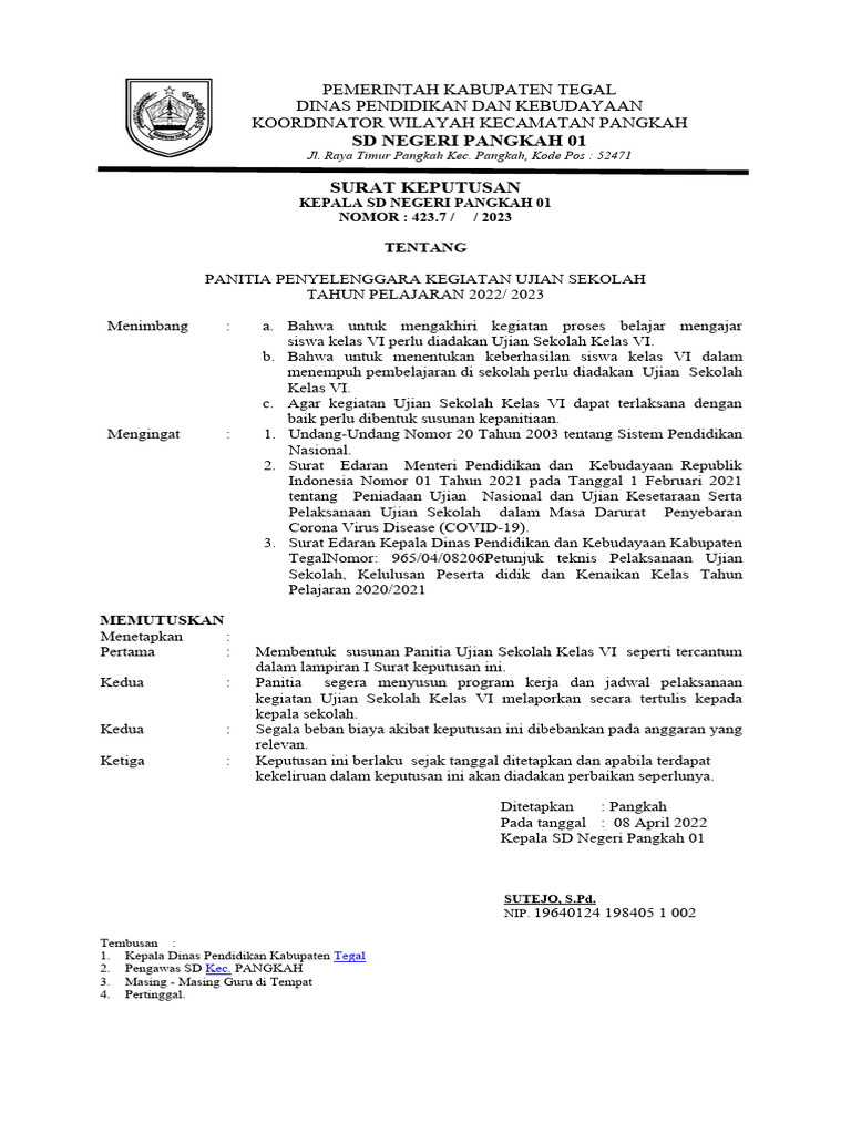 Lampiran SK POS US 2022 | PDF