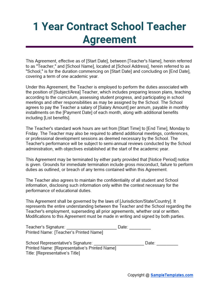 1 Year Contract School Teacher Agreement | PDF | Career & Growth