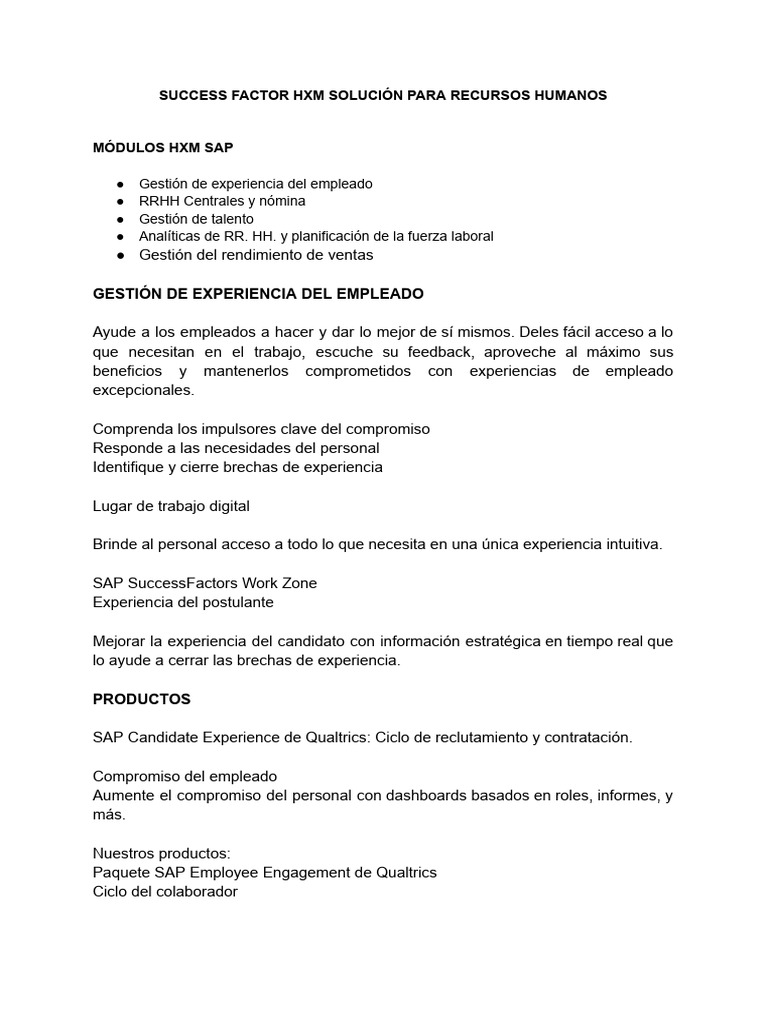 Soluciones HXM de SAP para RRHH | PDF | Gestión de recursos humanos ...