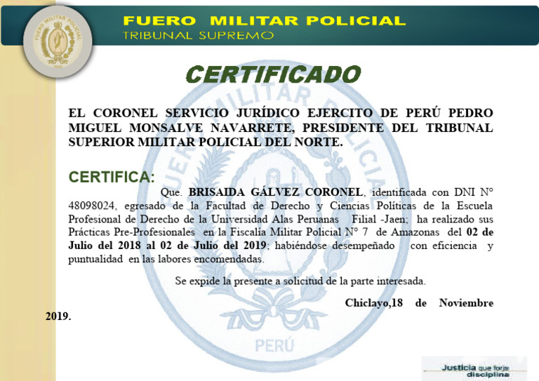 Certificado Del Fuero Militar Policial | PDF