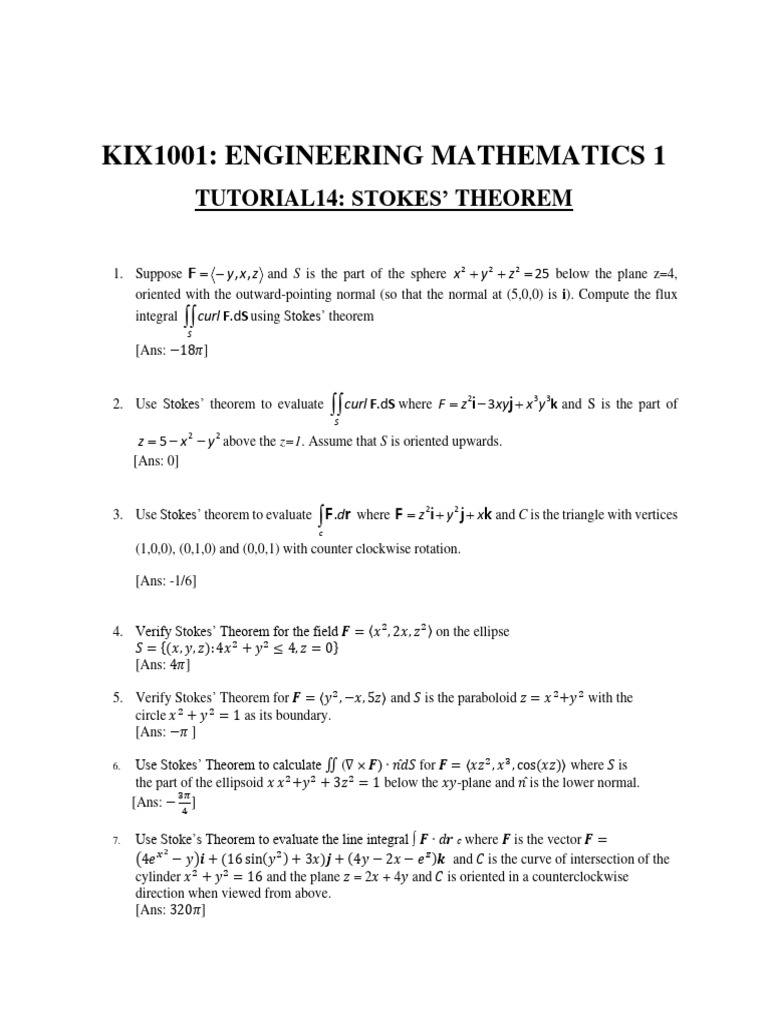 Tutorial 14 Stokes Theorem | PDF | Social Science | Science & Mathematics