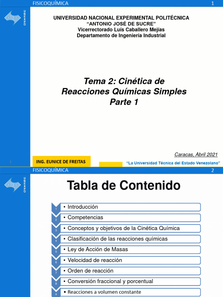 Tema 2 Cinética de Reacciones Simples P1 AV 2021-1 | PDF | Velocidad de reacción | Cinética química