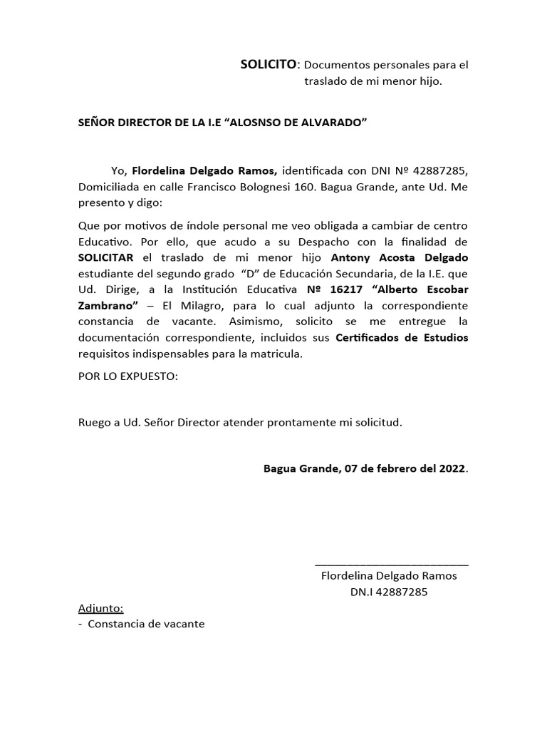 SOLICITO traslado | PDF