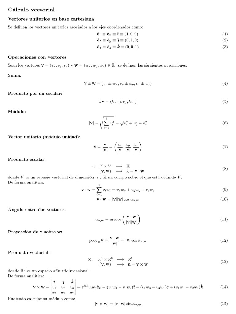 Formulario Calculo Vectorial | Descargar gratis PDF | Vector Euclidiano ...