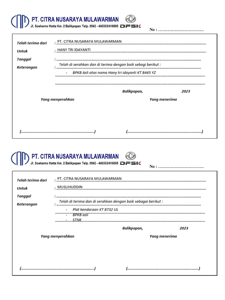 Form Tanda Terima Kosongan 1 | PDF