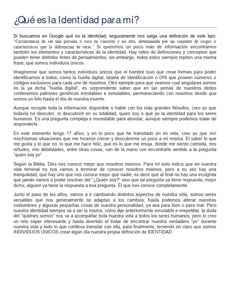 Qué Es La Identidad para Mí | PDF | Información