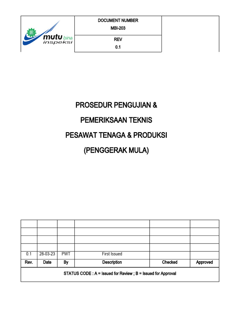 MBI-203 Prosedur PTP PENGGERAK MULA | PDF