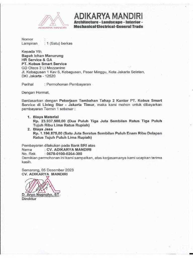 Invoice Termin 1 Pekerjaan Tambahan Tahap 2 Kantor - Termin 1 - DP 50% ...