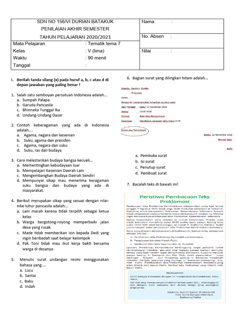 Ujian Tema 7 | PDF | Seni