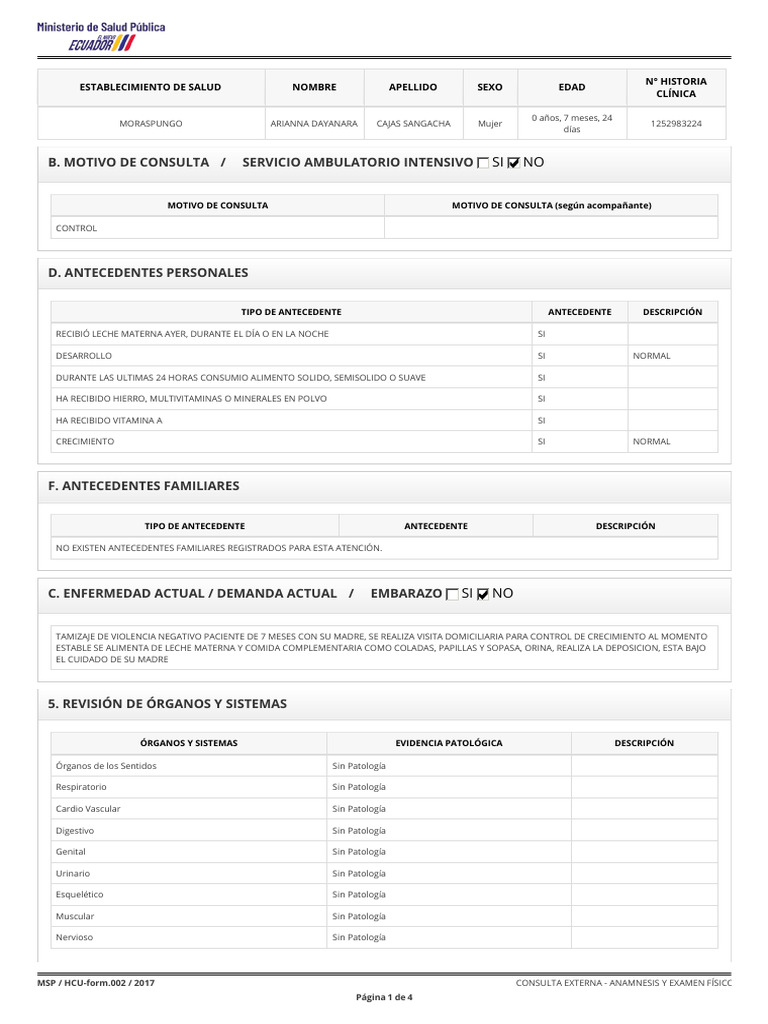 MSP - Hcu-Form.002 - 2017 (1 No Iess) | PDF | Amamantamiento ...