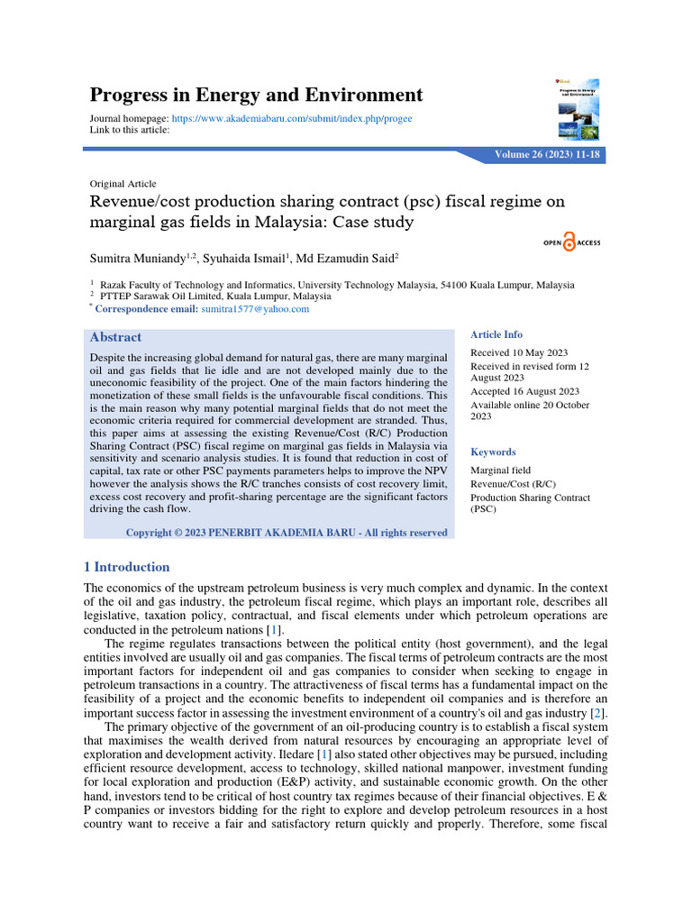 Revenuecost Production Sharing Contract PSC Fiscal | PDF | Net Present ...