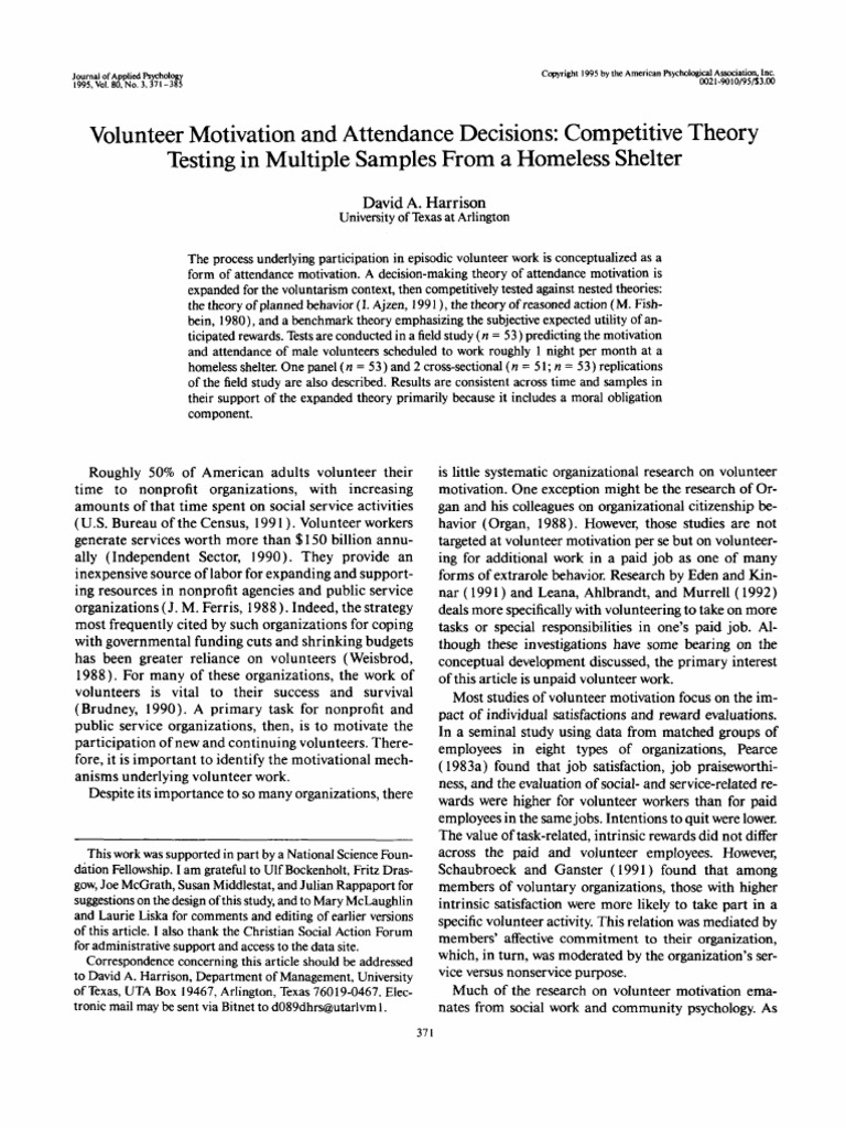 Volunteer Motivation and Attendance Decisions Comp | PDF | Attitude ...