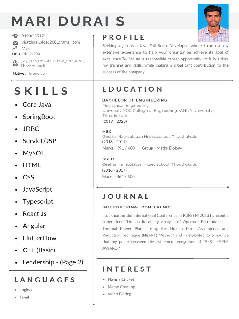 Maridurai S CV | PDF | Microsoft Excel | Databases