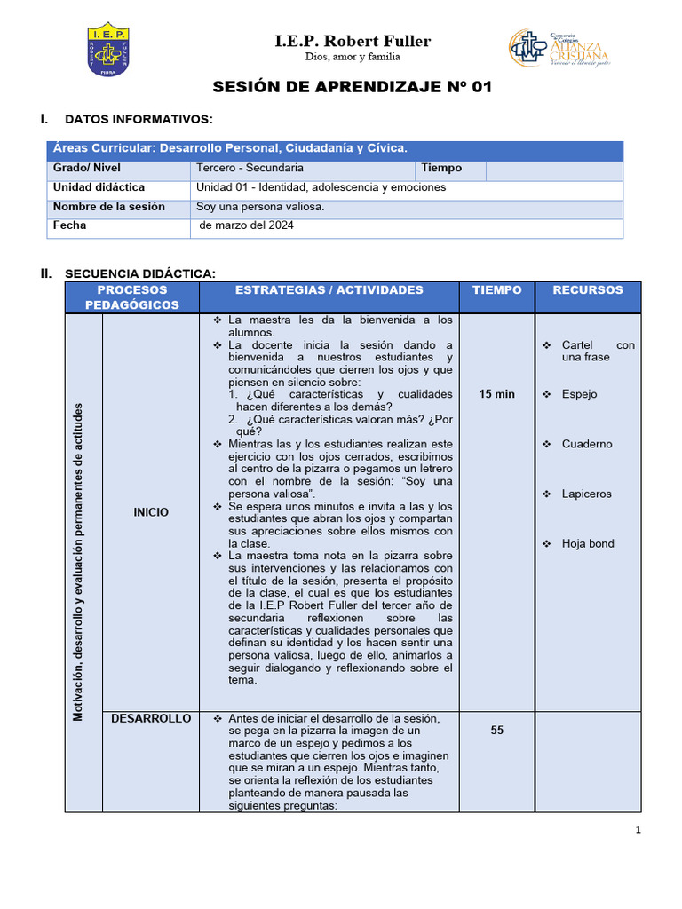 FORMATO SESIÓN DE APRENDIZAJE 2024 - 3ero Secundariaa | Descargar gratis PDF | Aprendizaje ...