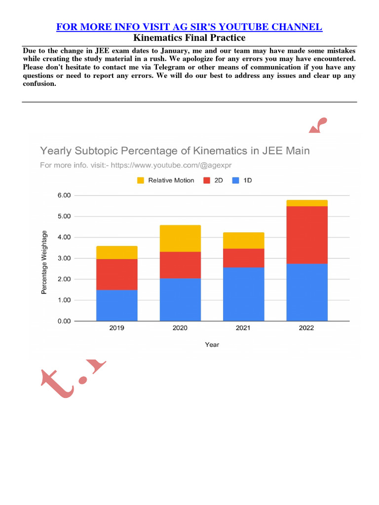 Jee Kinematics Practice Questions Pdf Acceleration Velocity
