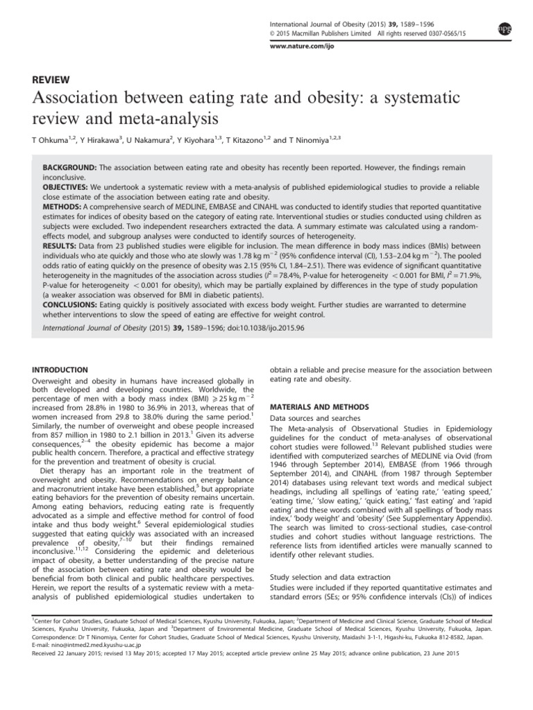Ohkuma, 2015. META ANÁLISE - ANC E ABESIDADE | PDF | Obesity | Body ...