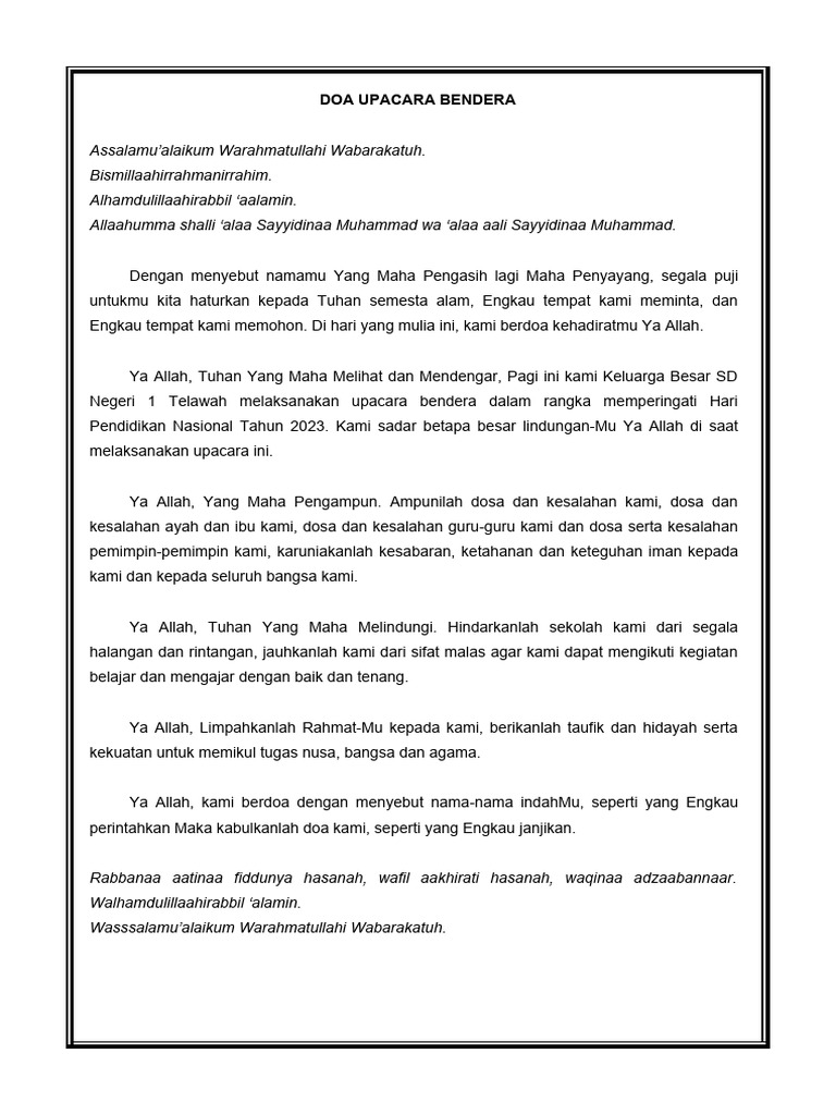 Doa Upacara Bendera SD Negeri 1 Telawah | PDF