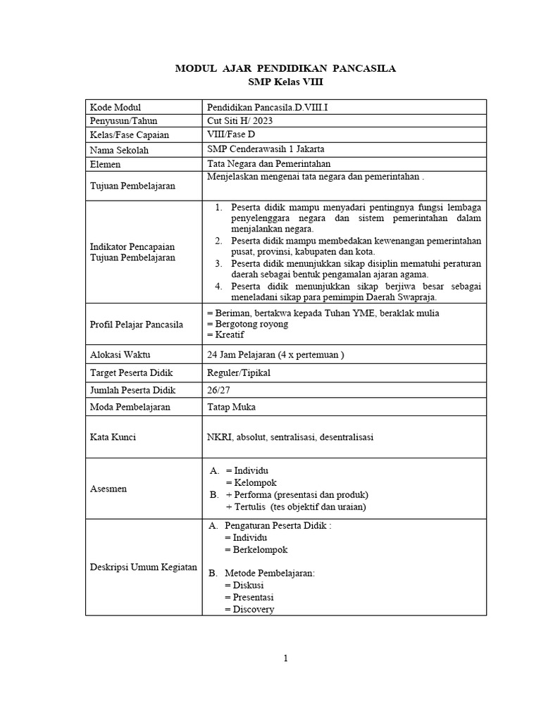 Modul Pembelajaran PKN Kelas 8 Bab 3 | PDF