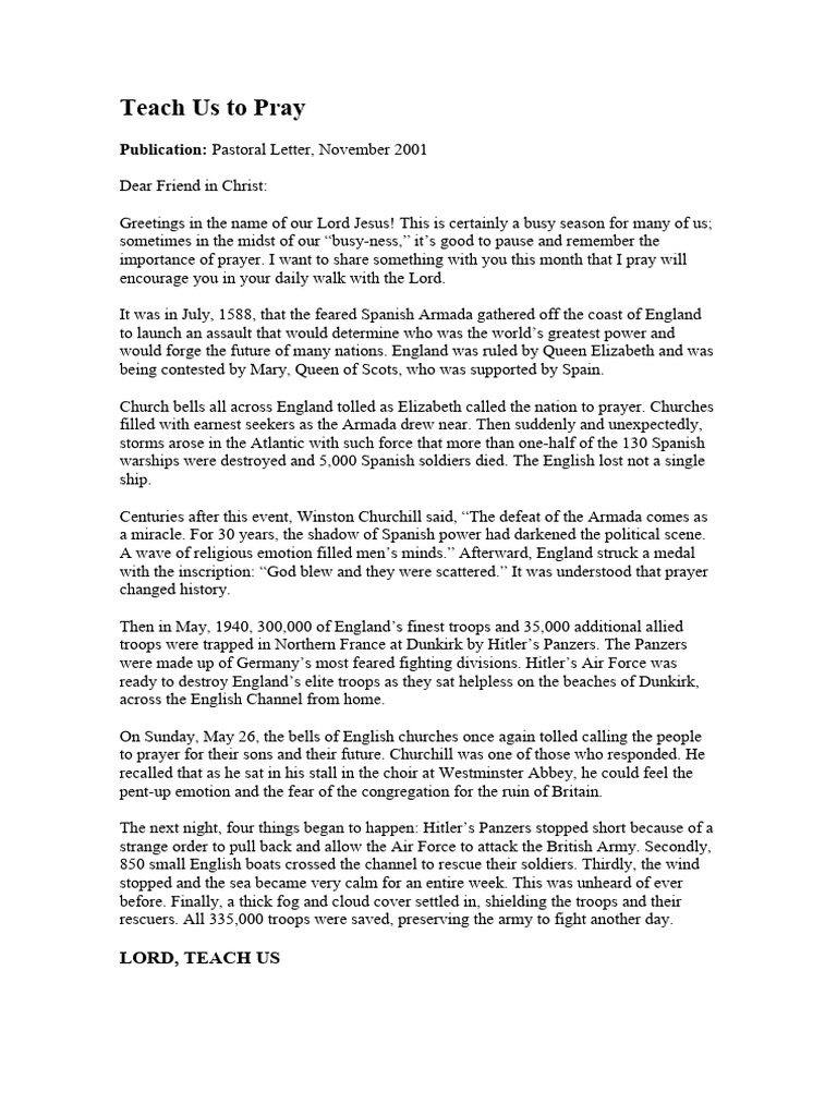 November 2001 - Teach Us To Pray | PDF | Jesus | Lord's Prayer