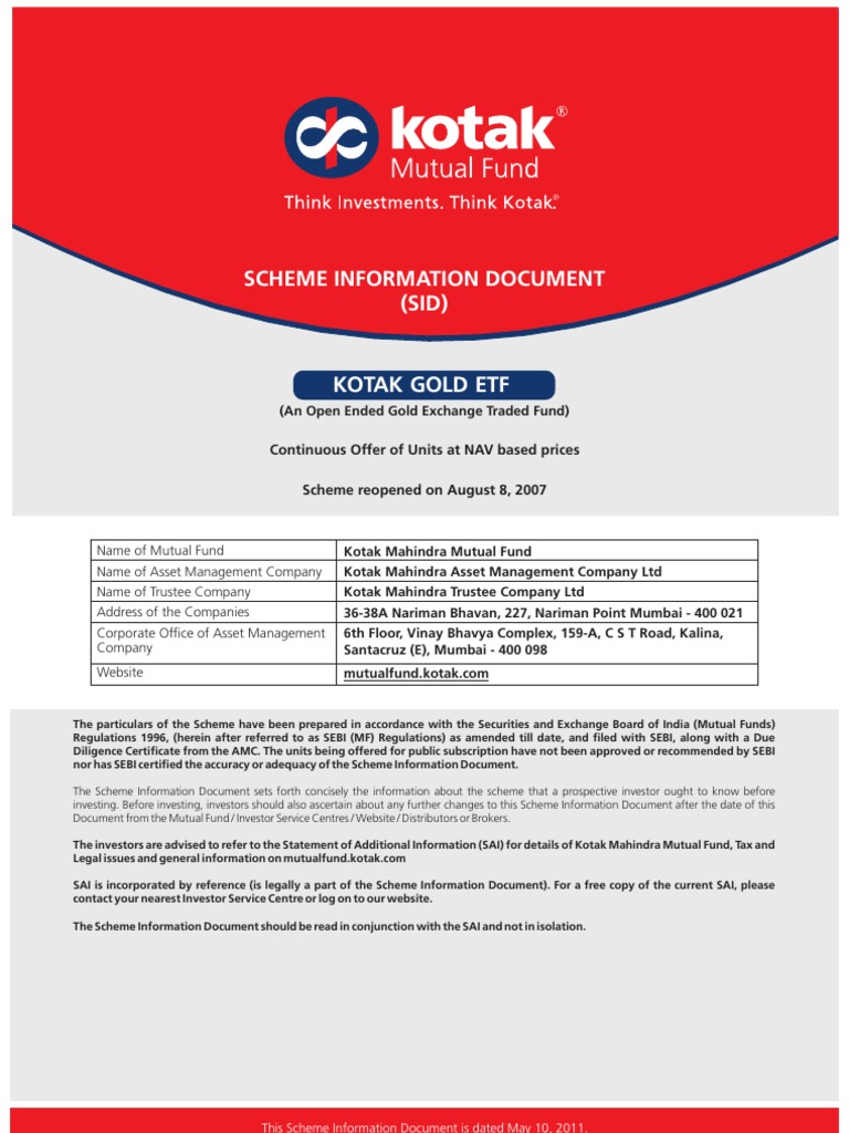 Scheme Information Document (SID) : Continuous Offer of Units at NAV ...