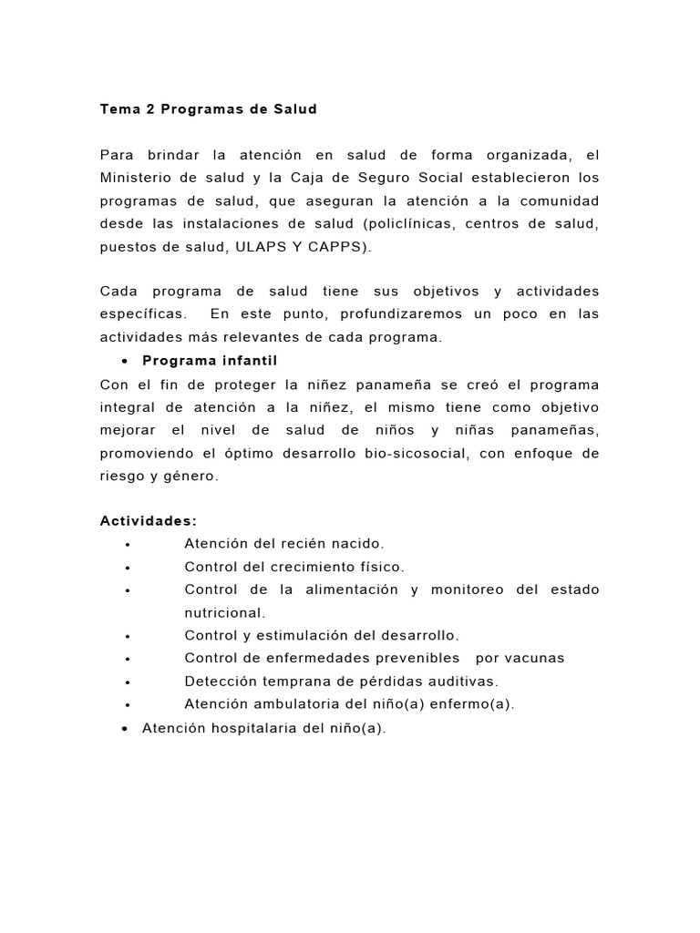 Tema 2 Estudio Programas de Salud | PDF | Vacunación | Hospital