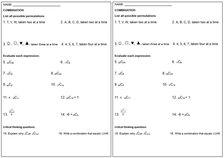 COMBINATION PERFORMANCE TASk | PDF