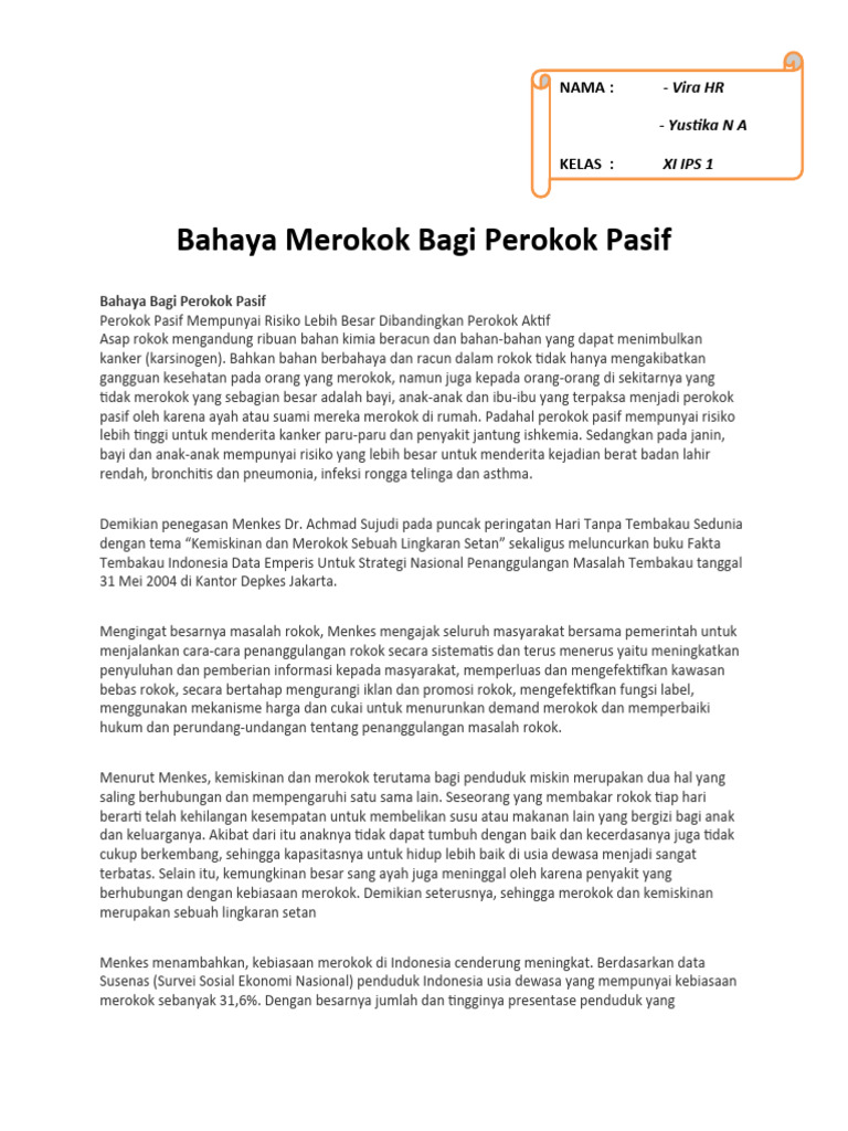 Bahaya Merokok Bagi Perokok Pasif | PDF | Pengembangan Diri | Sains ...