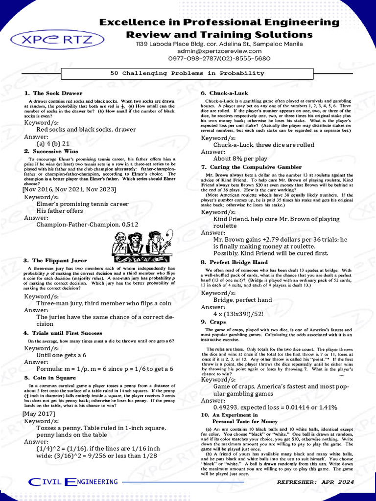 50 Challenging Problems in Probability | PDF