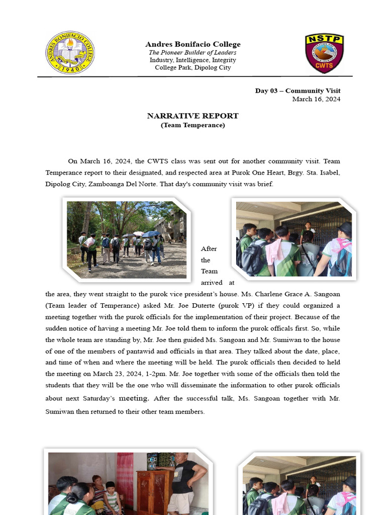 Community Visit DAY 3 Temperance | PDF