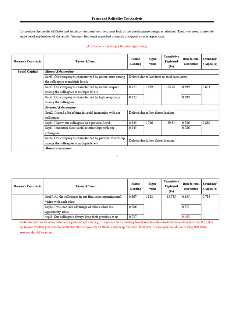 Template For Report - EFA and Reability Test Updated 200407 | PDF ...