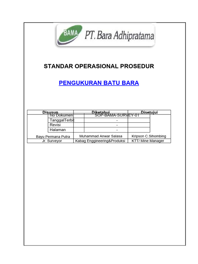 SOP Pengukuran Batubara | PDF | Sains & Matematika | Teknologi & Rekayasa